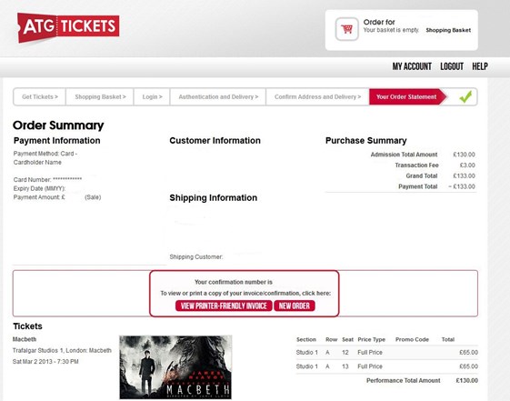 My Account | Help | ATG Tickets